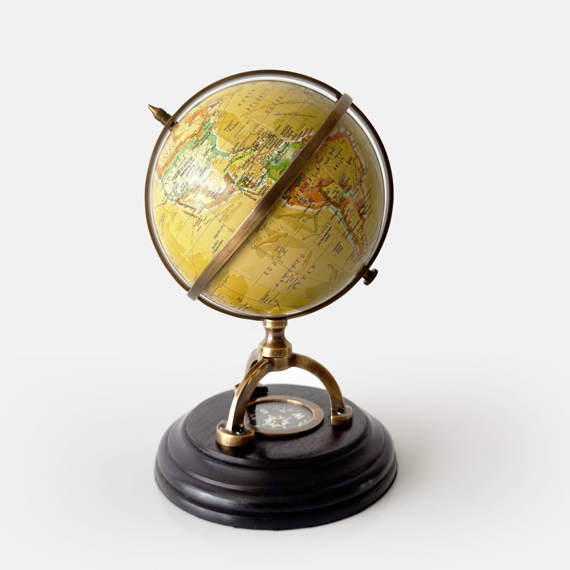 Explore History: Vintage Globe with Built-In Compass!