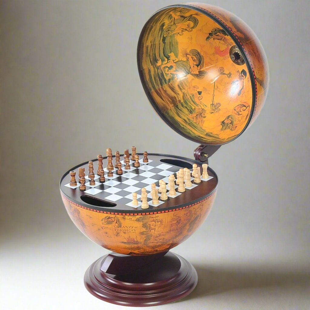 Elegant World Globe Chess Set - Play & Display